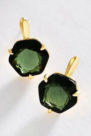 Anthropologie Hexagon Stone Stud Earrings Olive