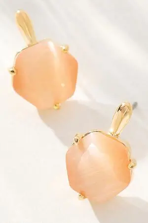Anthropologie Hexagon Stone Stud Earrings - Peach Cats Eye