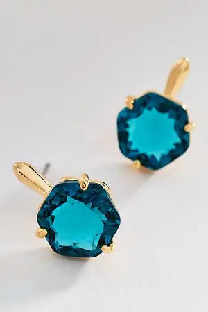 Anthropologie Hexagon Stone Stud Earrings - Teal