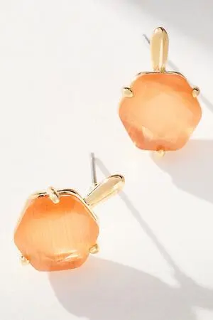 Anthropologie Hexagon Stone Stud Earrings - Terracotta Cats Eye