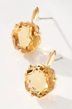 Anthropologie Hexagon Stone Stud Earrings Translucent Amber