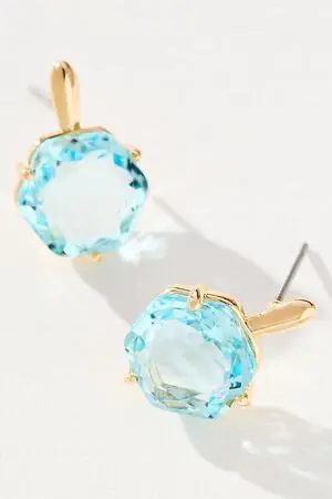 Anthropologie Hexagon Stone Stud Earrings Translucent Blue