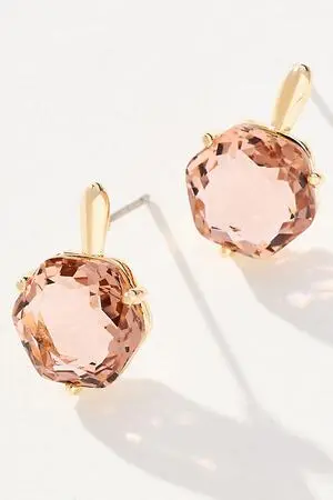 Anthropologie Hexagon Stone Stud Earrings Translucent Blush