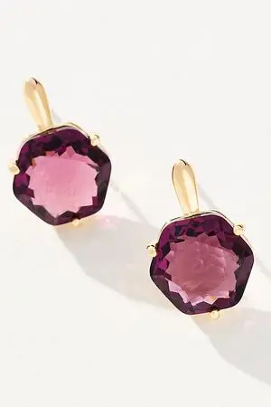 Anthropologie Hexagon Stone Stud Earrings Translucent Purple