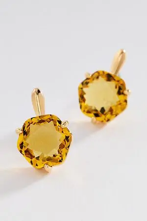 Anthropologie Hexagon Stone Stud Earrings - Yellow
