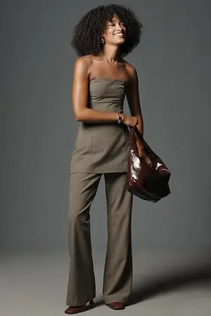 EN ELLY Strapless Wide-leg Jumpsuit - Grey Plaid