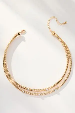 Anthropologie Crystal Double Collar Necklace - Gold