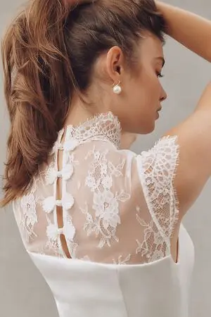 Bhldn Cap-sleeve Lace Stretch Satin Maxi Dress