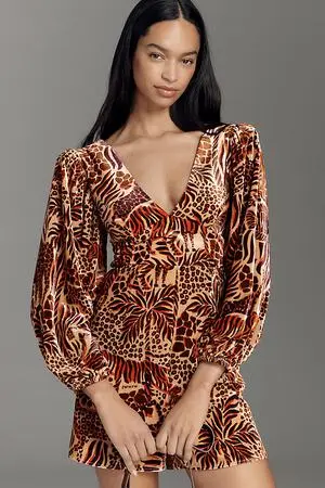 Farm Rio Printed Long-sleeve Romper - Safari Sand