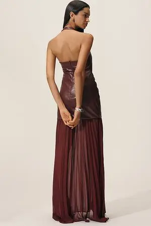 Delfi Collective Delilah Faux Leather Halter Maxi Dress In Bordeaux - 30%  Off