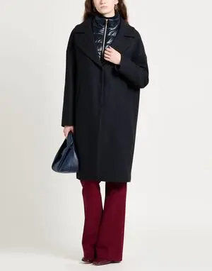 Herno Camel Coat In Virgin Wool And Polyamide - Navy