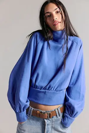 Free People We The Free Fall Breeze Turtleneck Top Blue Riviera