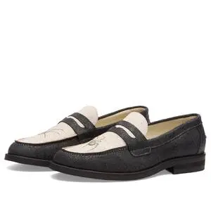 DUKE + DEXTER Wilde Cracked Spider Penny Loafer - Black/white