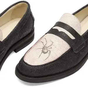 DUKE + DEXTER Wilde Cracked Spider Penny Loafer - Black/white