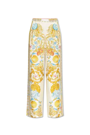 Versace Silk Palazzo Trousers With Underwater Barocco Print