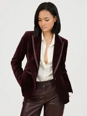 REISS Elia Velvet Single-breasted Suit Blazer - Burgundy
