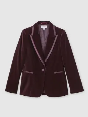 REISS Elia Velvet Single-breasted Suit Blazer - Burgundy