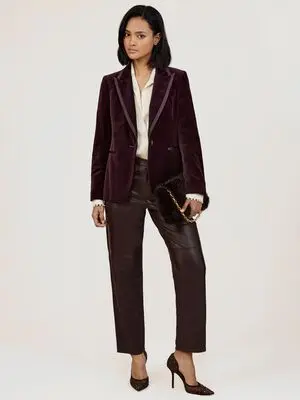 REISS Elia Velvet Single-breasted Suit Blazer - Burgundy
