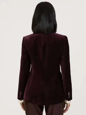 REISS Elia Velvet Single-breasted Suit Blazer - Burgundy