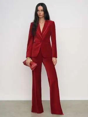 REISS Elia Velvet Suit Blazer - Red