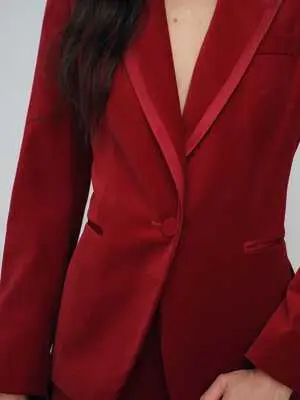 REISS Elia Velvet Suit Blazer - Red