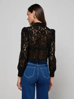 L'Agence Anita Lace Blouse Top - Black