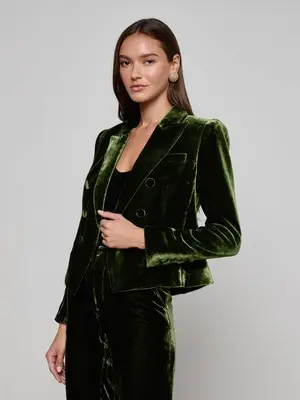 L'Agence Brooke Velvet Double-breasted Blazer