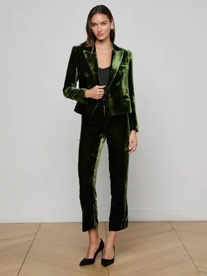 L'Agence Brooke Velvet Double-breasted Blazer