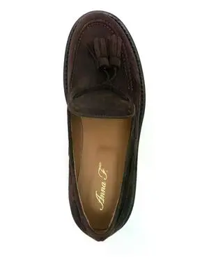 ANNA F. Tassel Leather Loafers - Brown