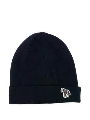 Paul Smith Zebra-appliqué Wool Beanie - Blue