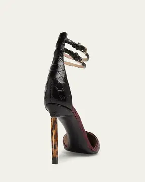 TOM FORD Python-effect Stiletto T-strap Pumps