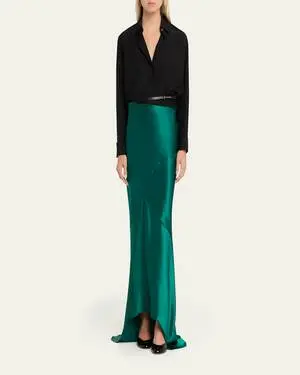 TOM FORD Asymmetric Satin Maxi Skirt - Forest