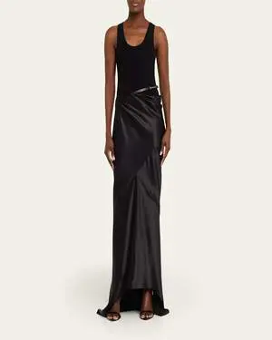 TOM FORD Asymmetric Satin Maxi Skirt - Forest