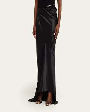 TOM FORD Asymmetric Satin Maxi Skirt - Forest