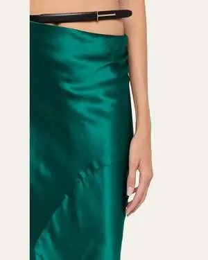TOM FORD Asymmetric Satin Maxi Skirt - Forest