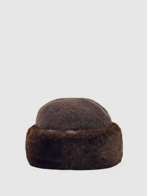 REISS Faux Fur Hat - Chocolate