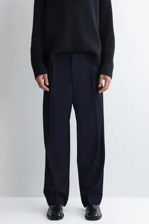 Cos Pleated Wool-blend Trousers - Navy