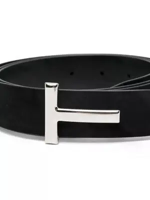 TOM FORD T-buckle Suede Belt - Black