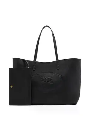 Burberry Logo-debossed Leather Tote - Black