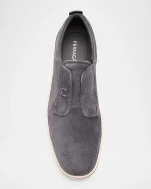 FERRAGAMO Alfie Suede Gancini Stamp Slip-on Sneakers - Blue
