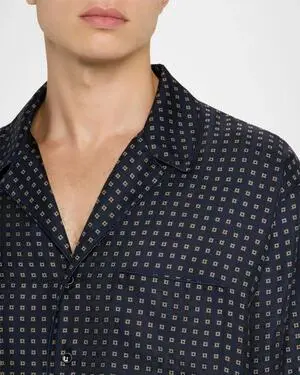 Saint Laurent Apos;s Silk Micro-medallion Long-sleeve Pajama Shirt - Blue