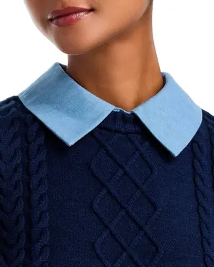 Aqua Cable Knit Short Sleeve Twofer Top
