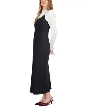 POINT Satin Slip Dress - Black
