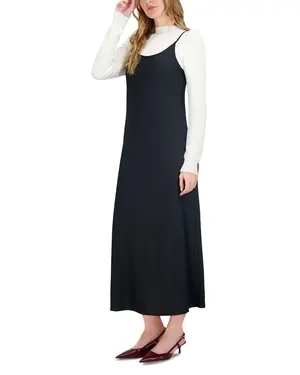 POINT Satin Slip Dress - Black