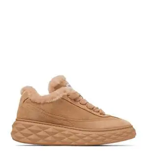 JIMMY CHOO Diamond Maxi Retro Suede-shearling Sneakers - Beige