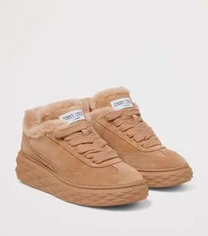 JIMMY CHOO Diamond Maxi Retro Suede-shearling Sneakers - Beige