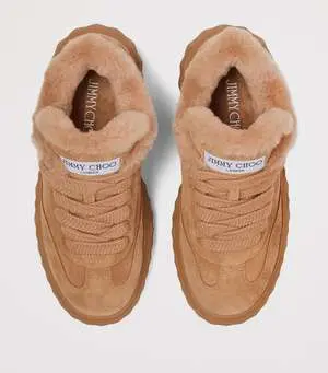 JIMMY CHOO Diamond Maxi Retro Suede-shearling Sneakers - Beige