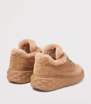 JIMMY CHOO Diamond Maxi Retro Suede-shearling Sneakers - Beige
