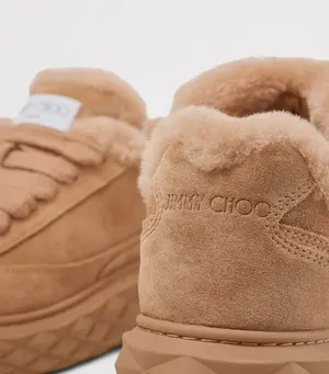JIMMY CHOO Diamond Maxi Retro Suede-shearling Sneakers - Beige