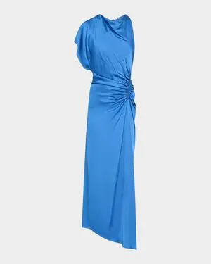 A.L.C. Pia Asymmetric Draped Satin Maxi Dress - Lapis
